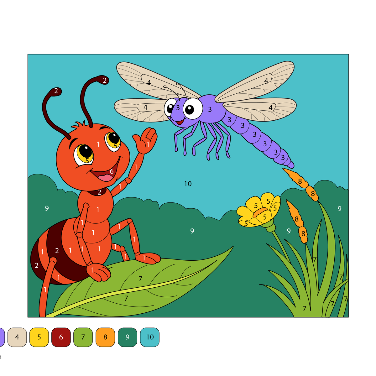 Ant & Dragonfly Color by Number – Free Kids Activity
