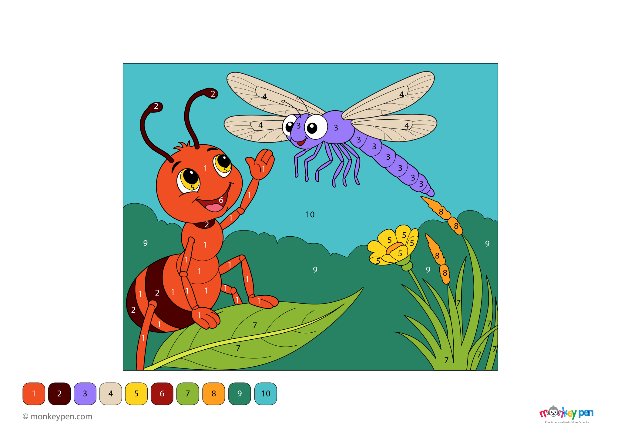Ant & Dragonfly Color by Number – Free Kids Activity