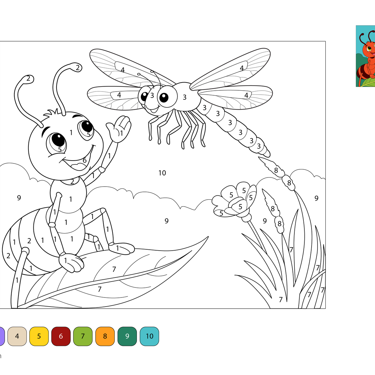 Ant & Dragonfly Color by Number – Free Kids Activity