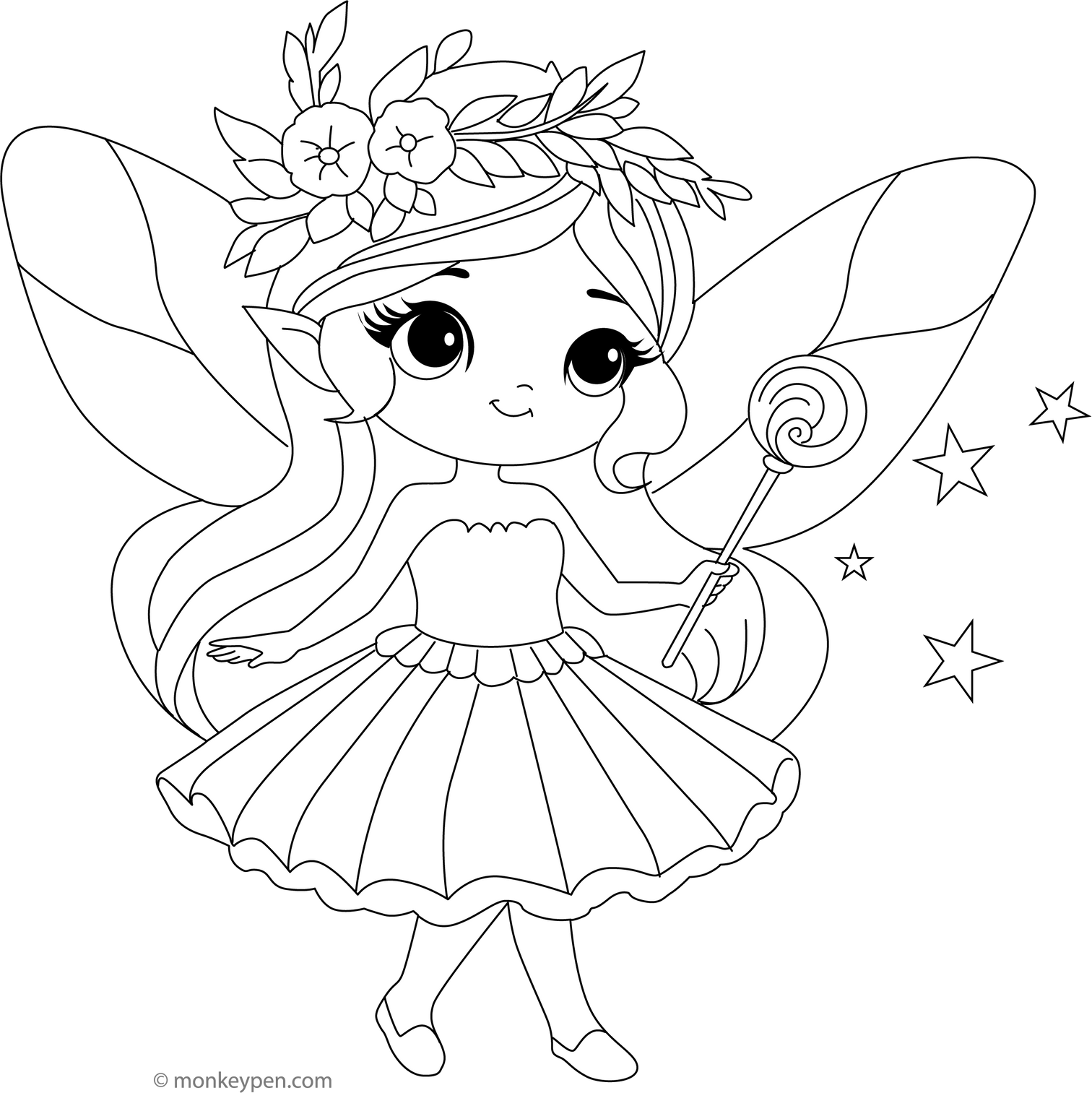 Fairy With Magical Wand Coloring Page