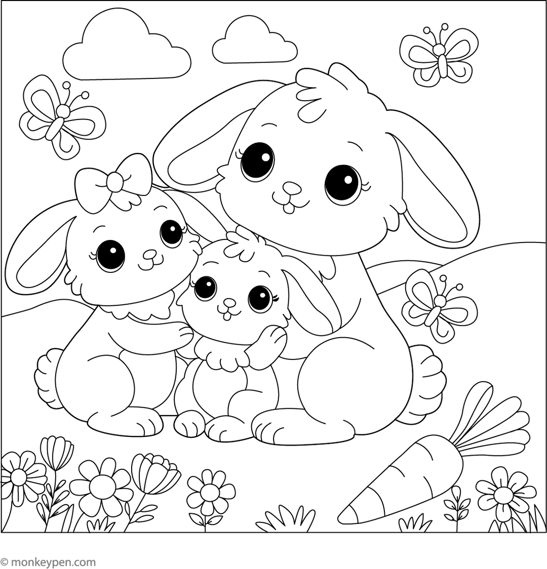 Rabbit Family Coloring Page