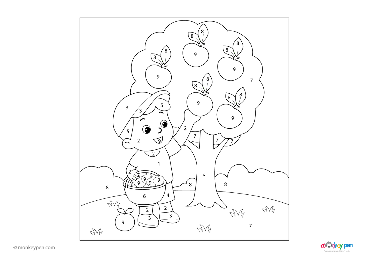 Boy Picking Apples – Color by Number Autumn PDF