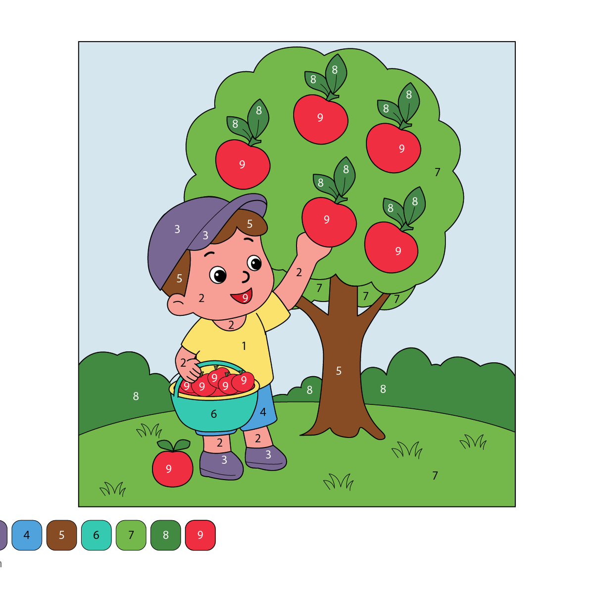 Boy Picking Apples – Color by Number Autumn PDF
