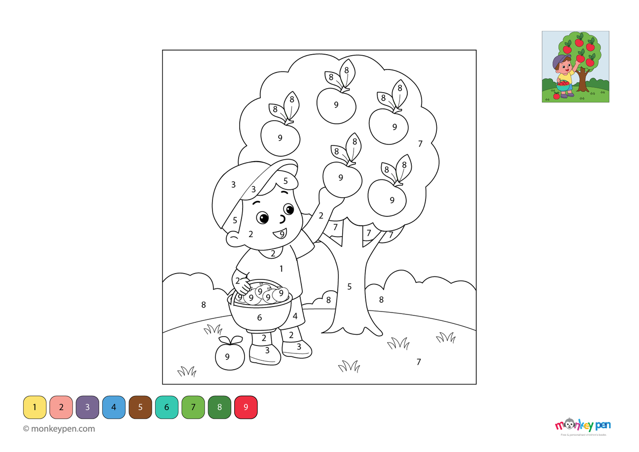 Boy Picking Apples – Color by Number Autumn PDF