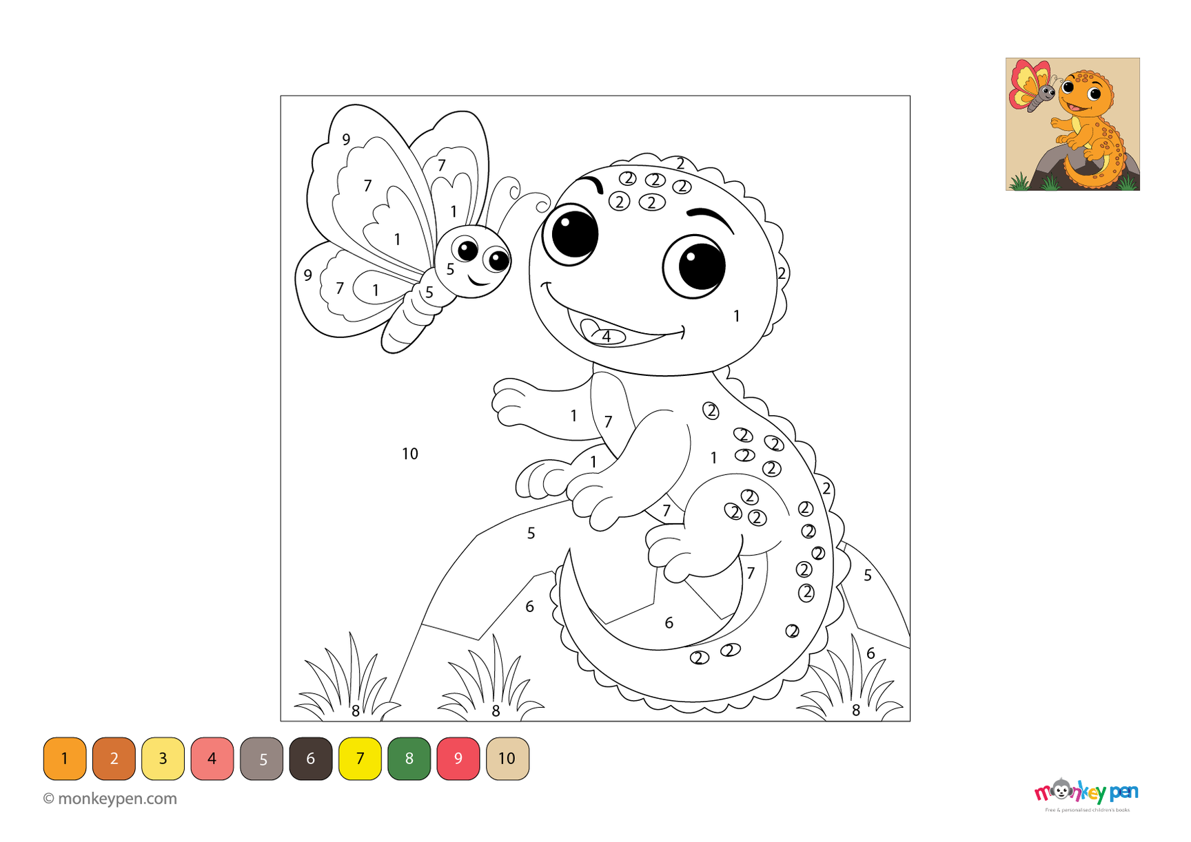 Cartoon Lizard Color by Number – Reptile Activity Download