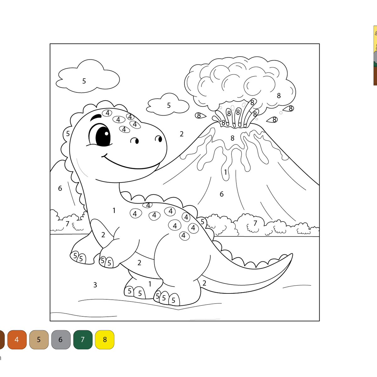 Dinosaur and Volcano Color by Number – Free Printable