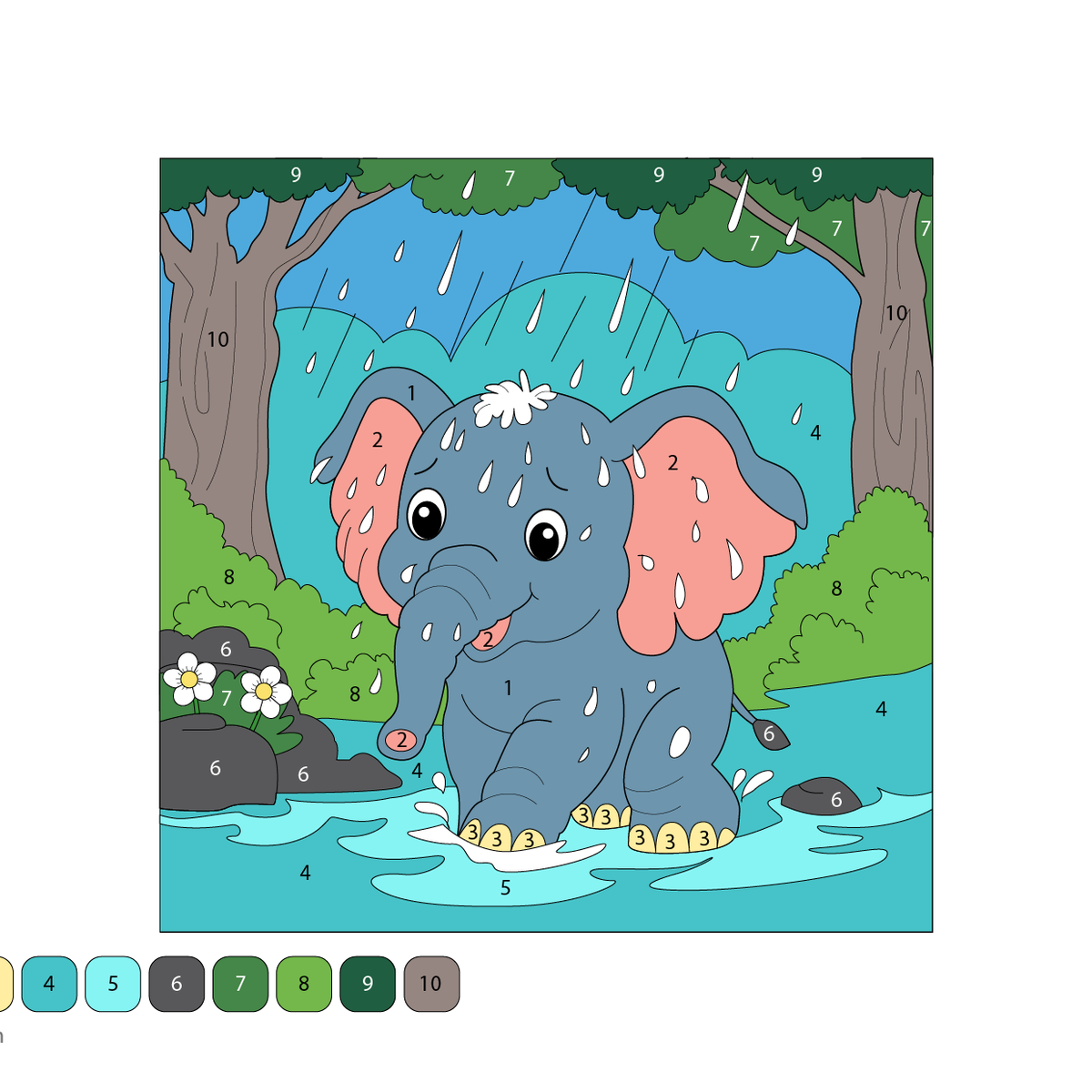 Elephant in the Rain Color by Number – Easy Printable
