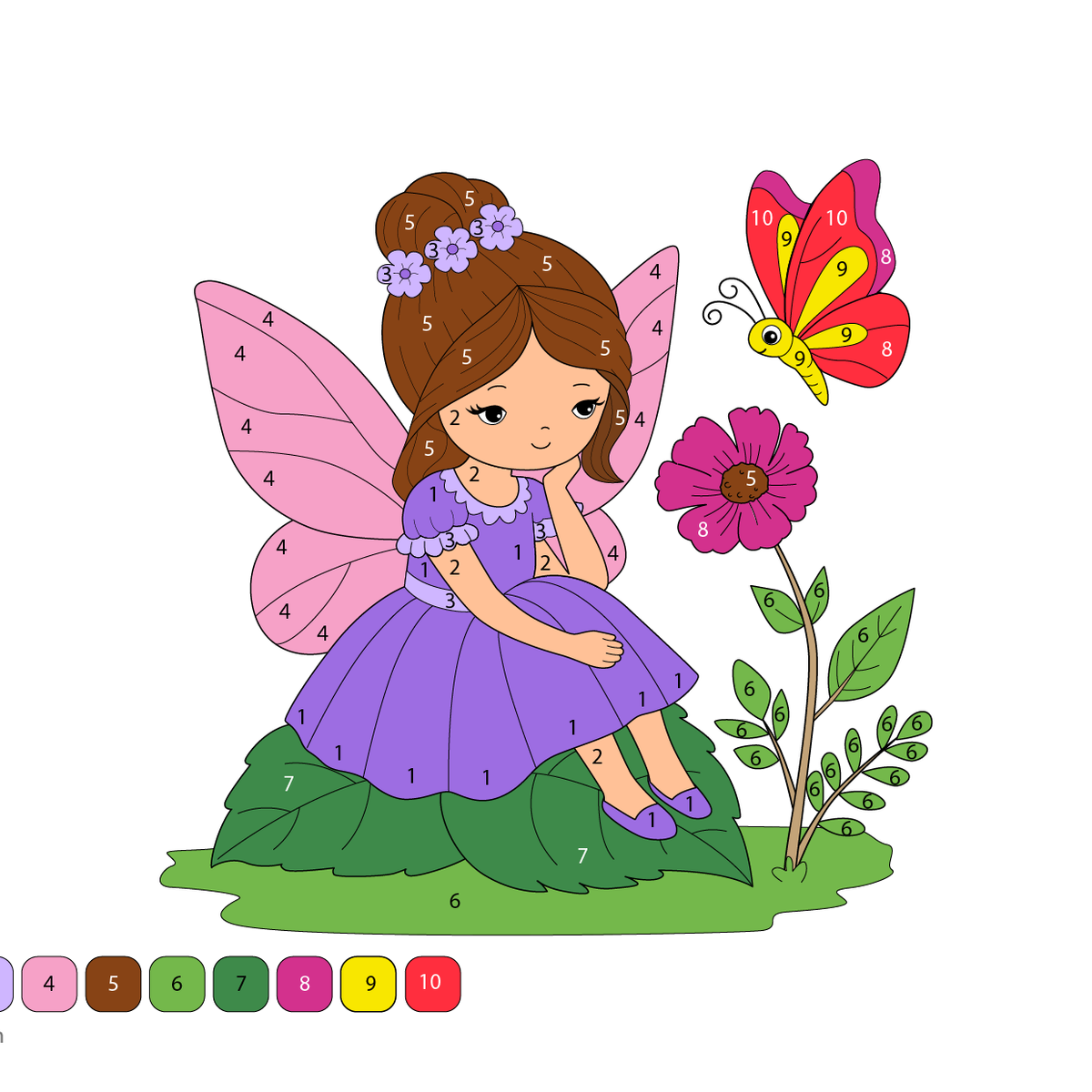 Free Fairy and Butterfly Color by Number – Printable PDF