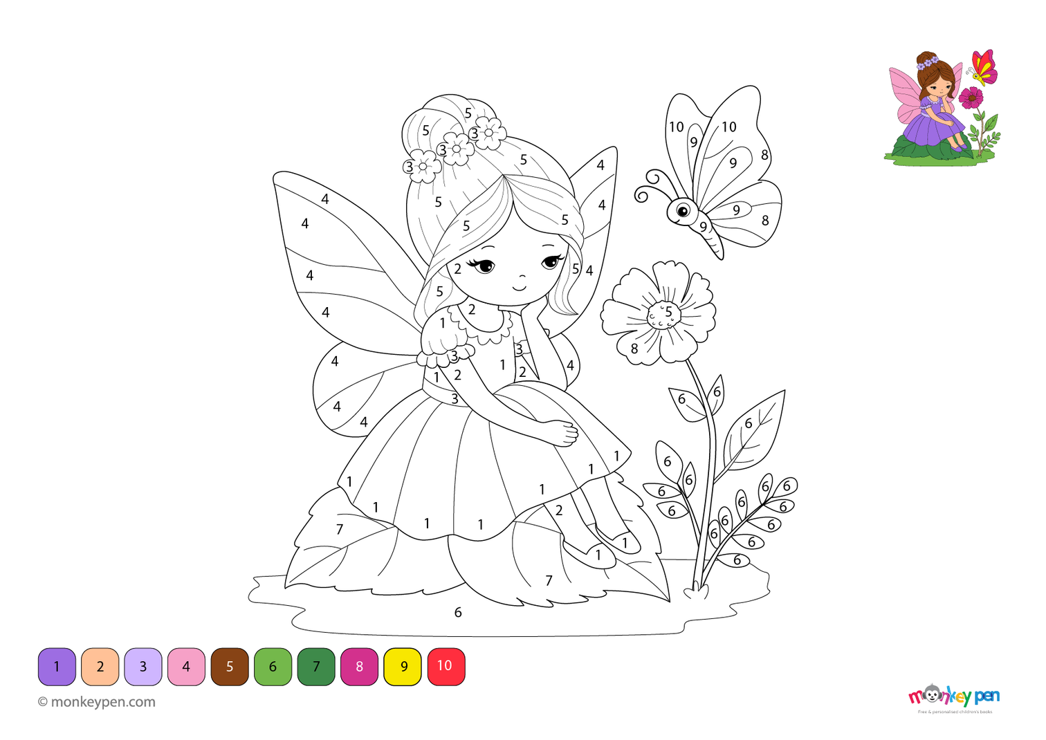 Free Fairy and Butterfly Color by Number – Printable PDF