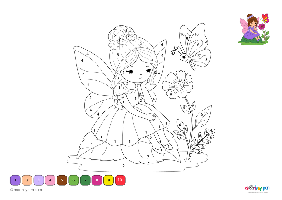 Free Fairy and Butterfly Color by Number – Printable PDF