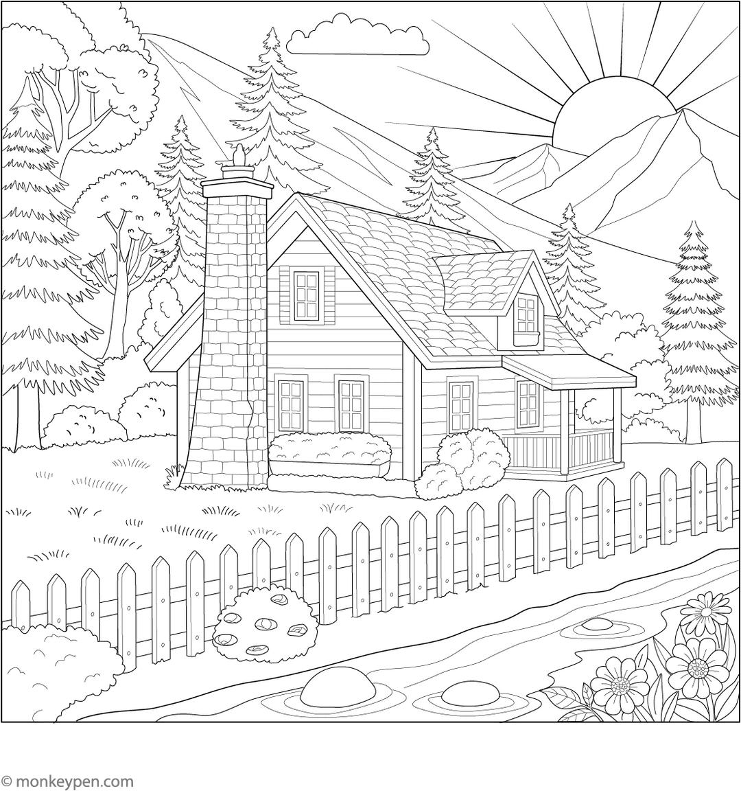 Free Printable Cottage Coloring Page for Kids
