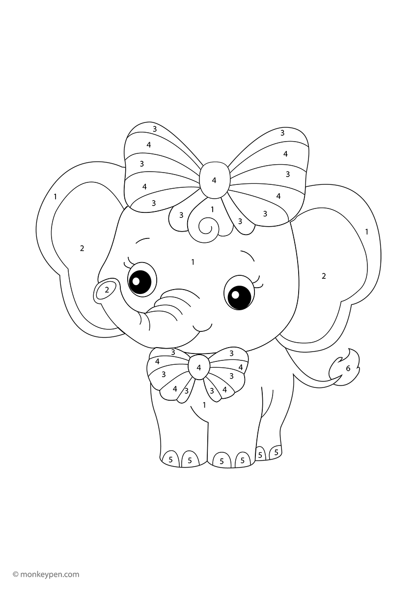Cute Elephant Color by Number – Free Coloring Pages