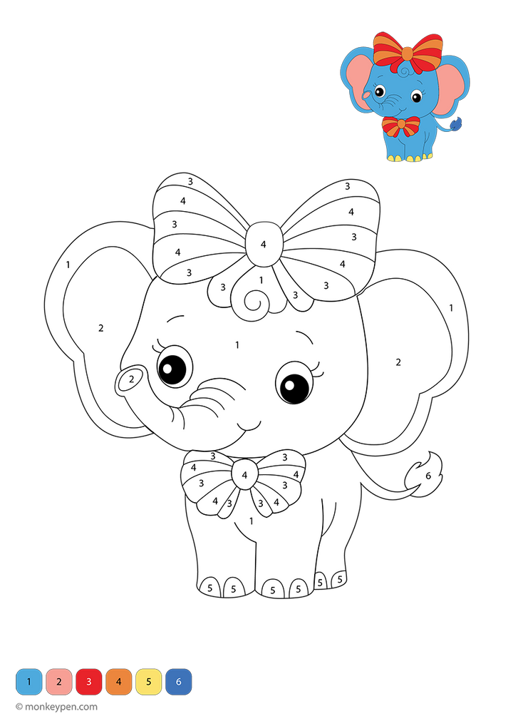 Cute Elephant Color by Number – Free Coloring Pages
