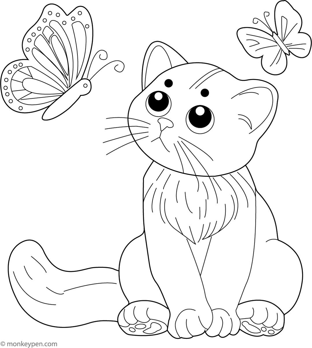 Cat And Butterfly Coloring Page