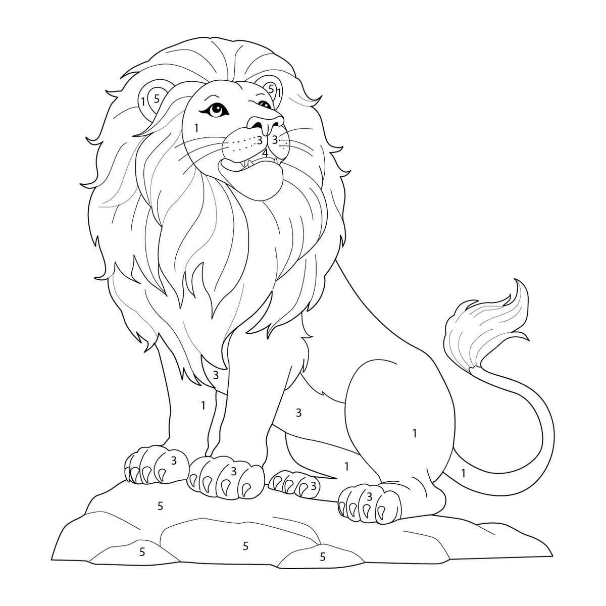 Lion on the Rock – Color by Number Printable Scene