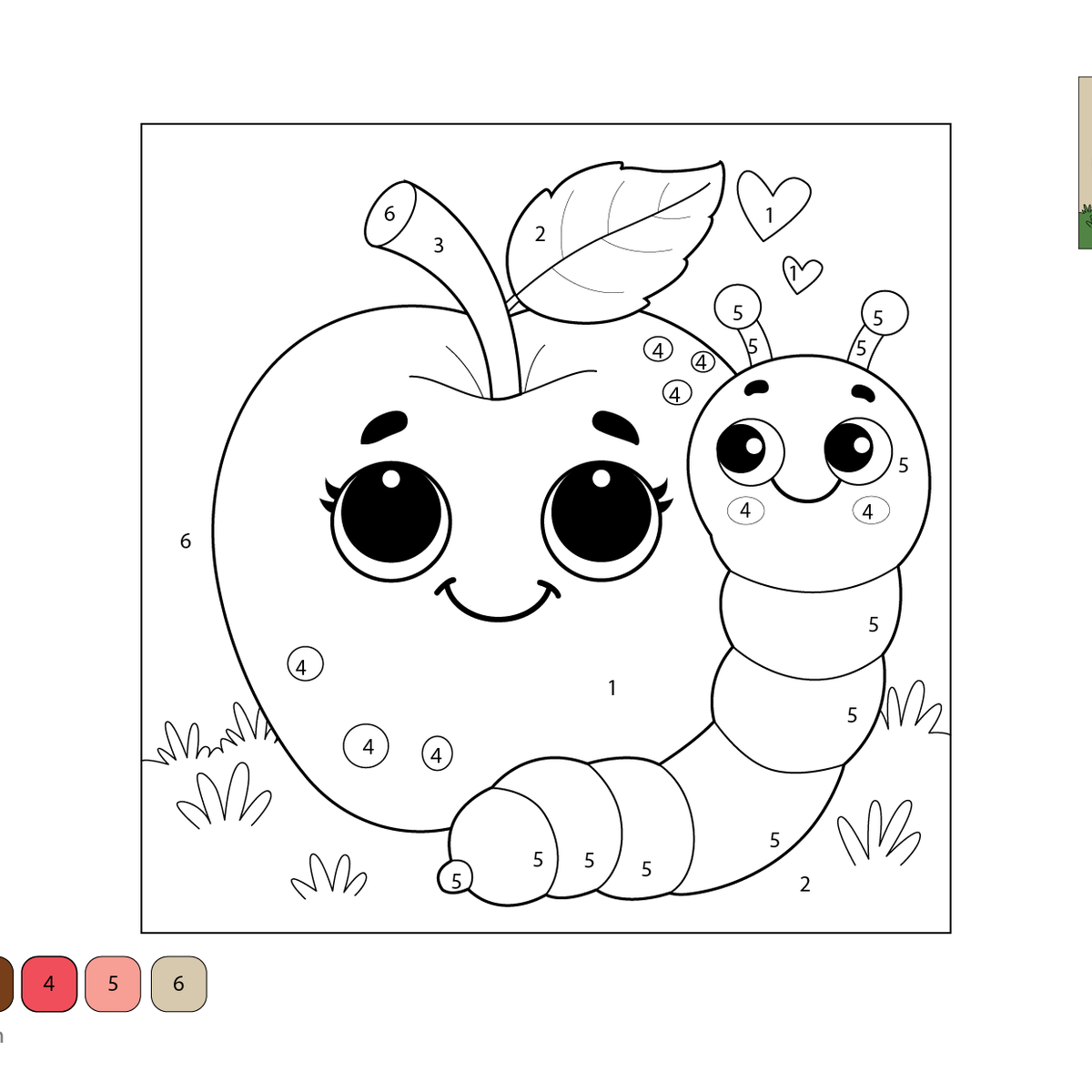 Apple and Worm Color by Number – Free Preschool Printable