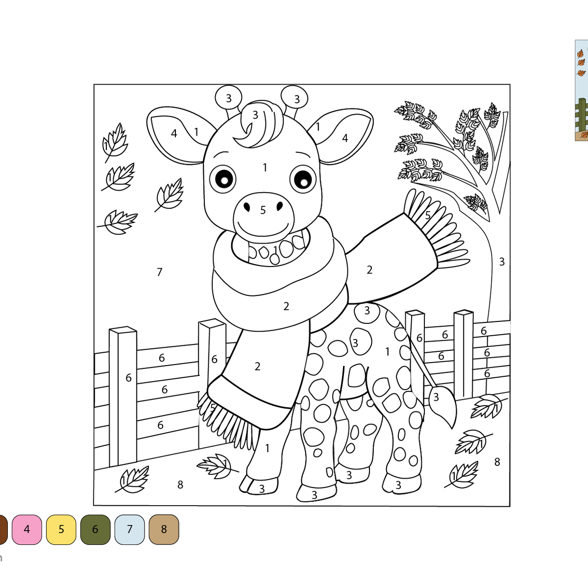 Giraffe with a Scarf – Color by Number Activity PDF