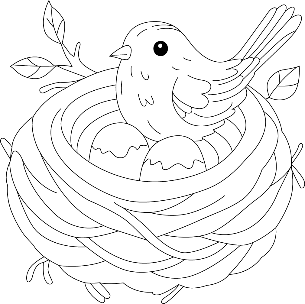 Bird Nest Coloring Page For Children