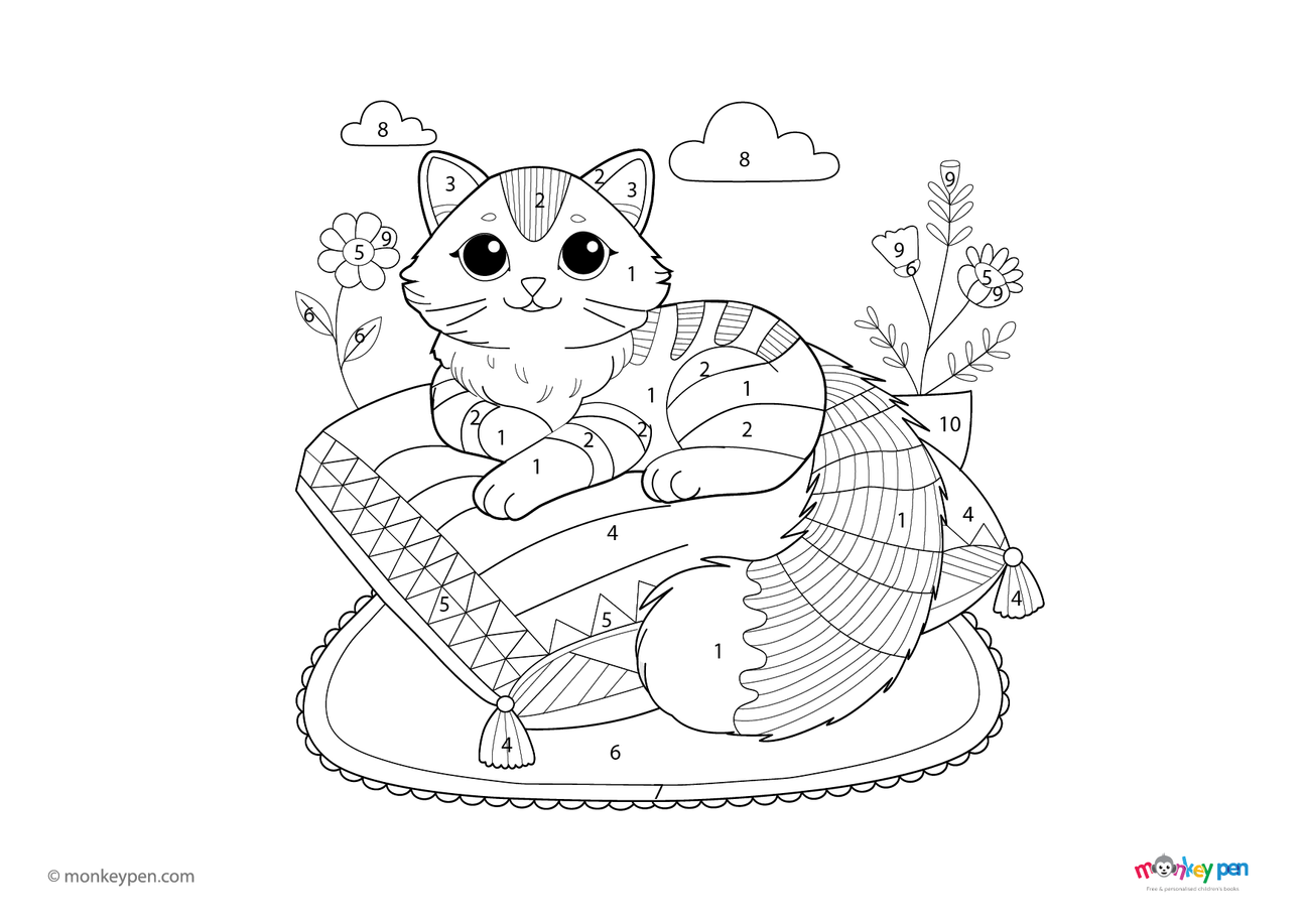 Cat on the Cushion | Color by Number Activity Page