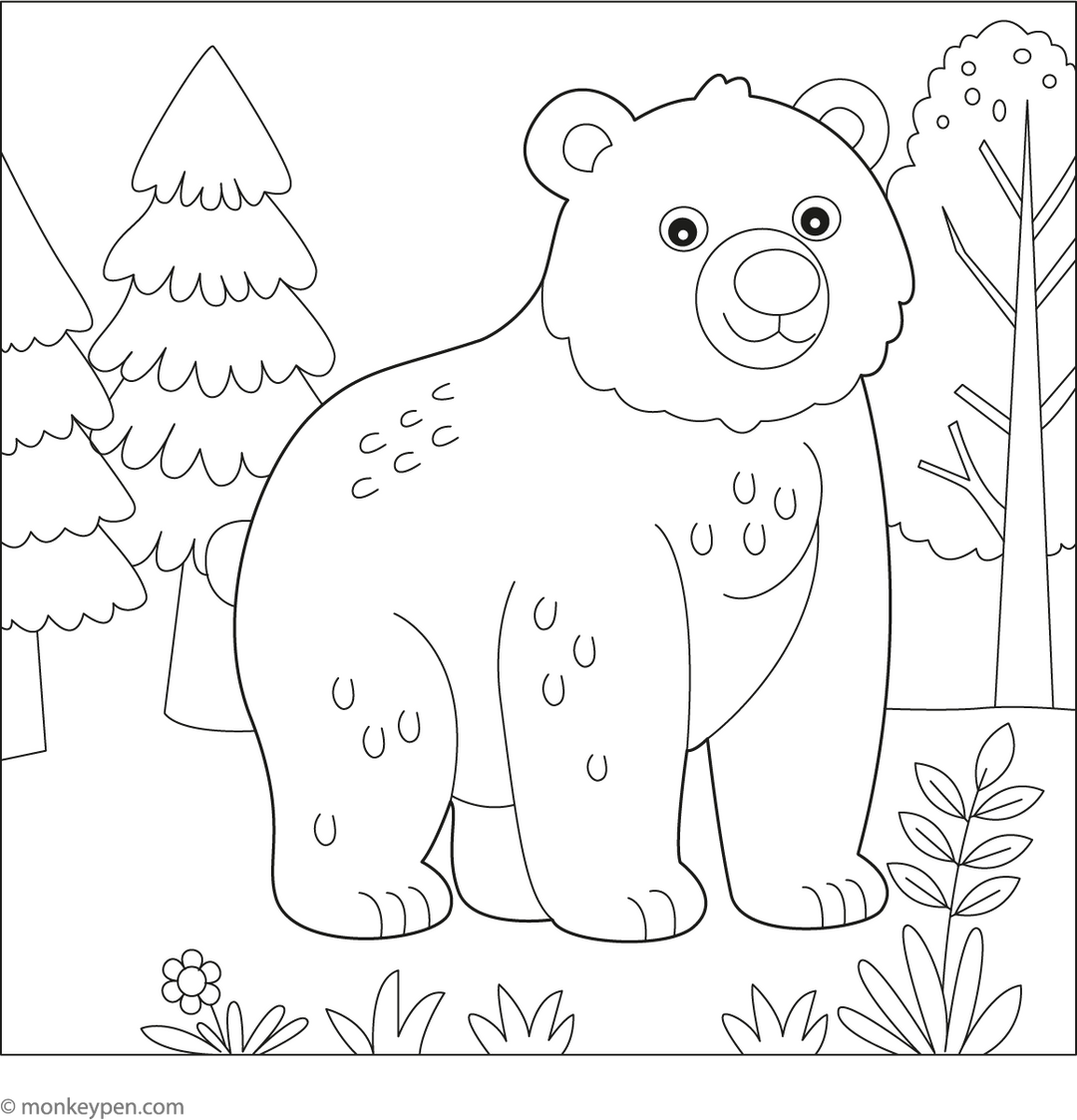Bear In A Forest Coloring Page