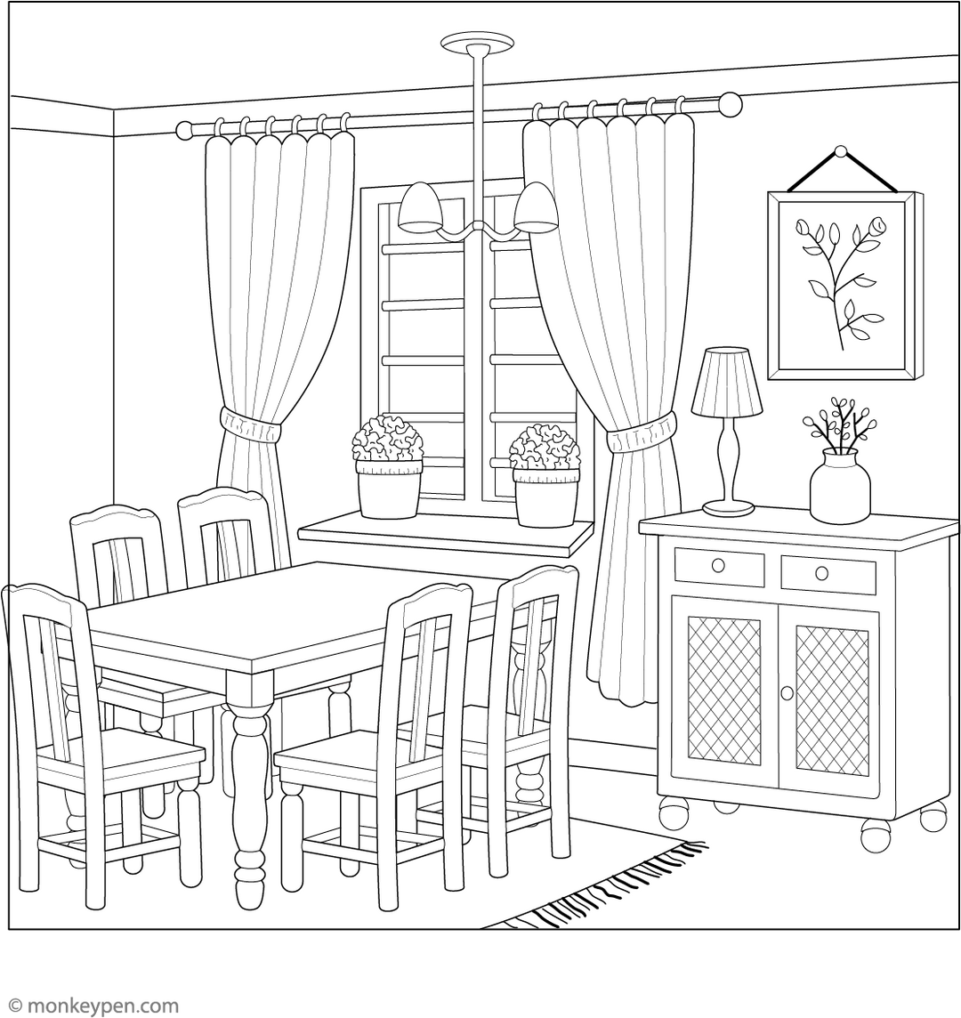 Dining Room Coloring Page – Free Printable PDF for Kids