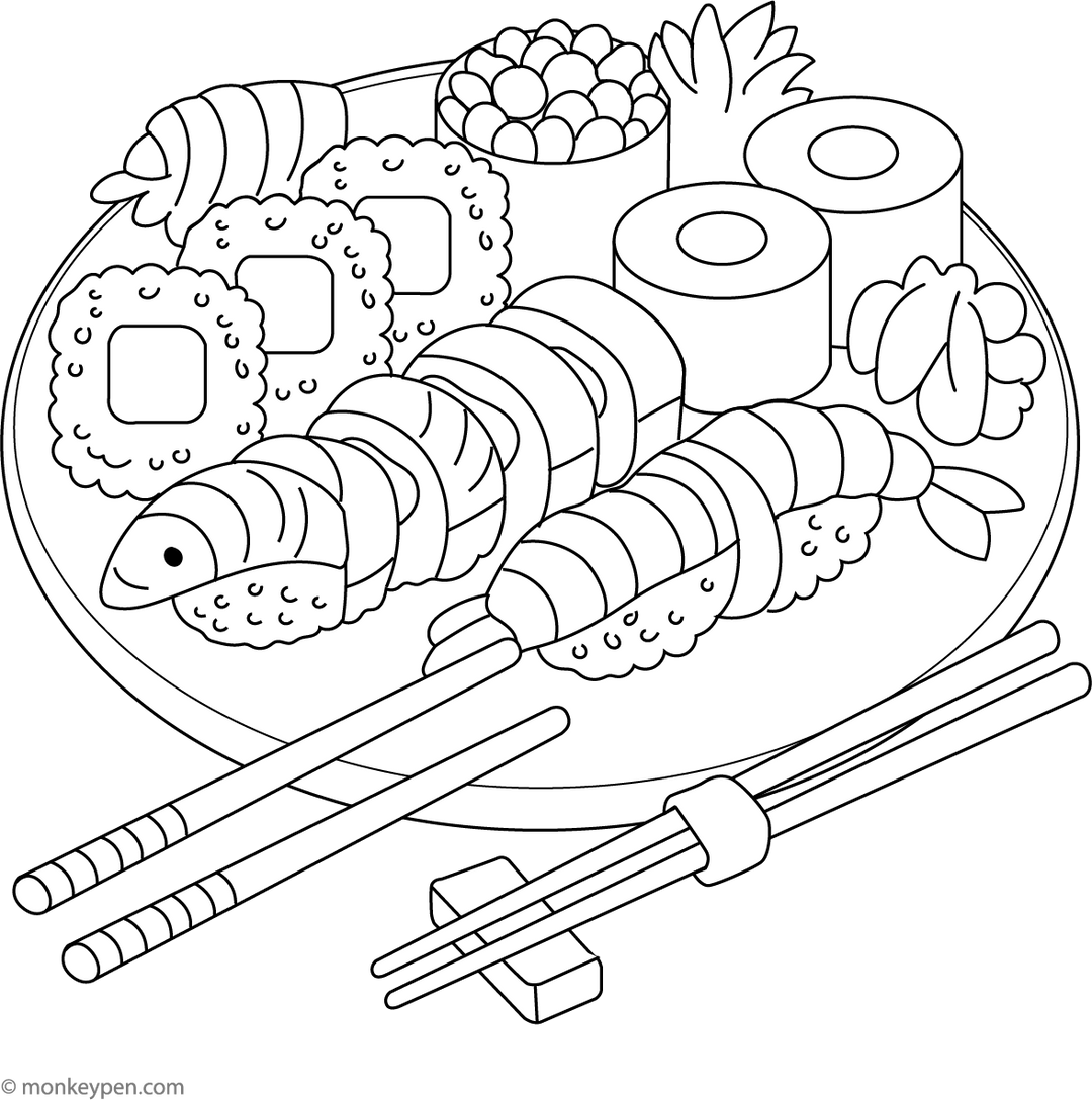 Free Printable Sushi Coloring Page for Kids