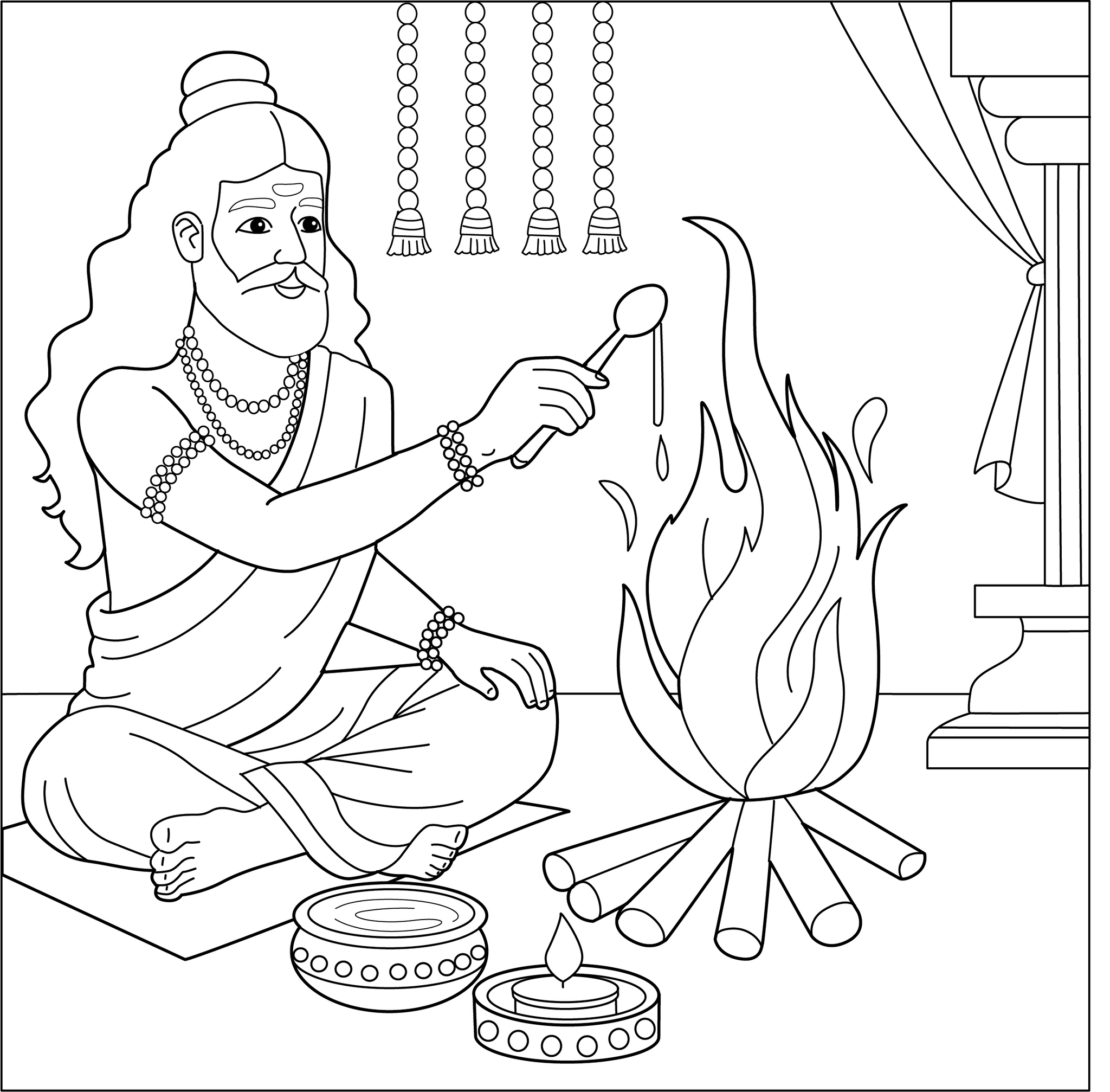 Pandit Performing Pooja Coloring Page