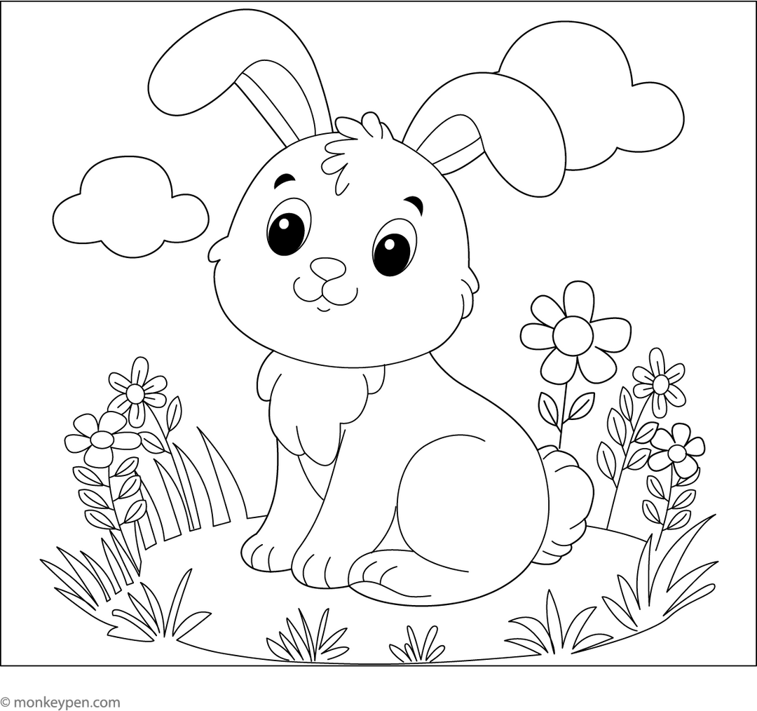 Smiling Rabbit Free Printable Coloring Page PDF for Kids