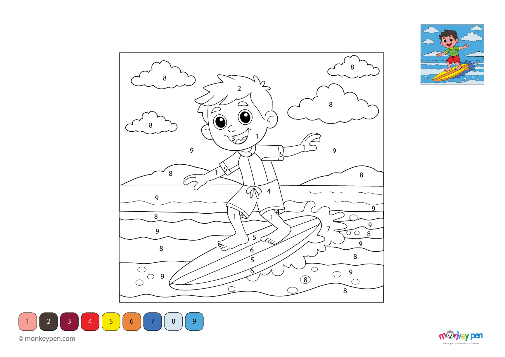 Surfing | Print & Colour – Free Pages for Kids