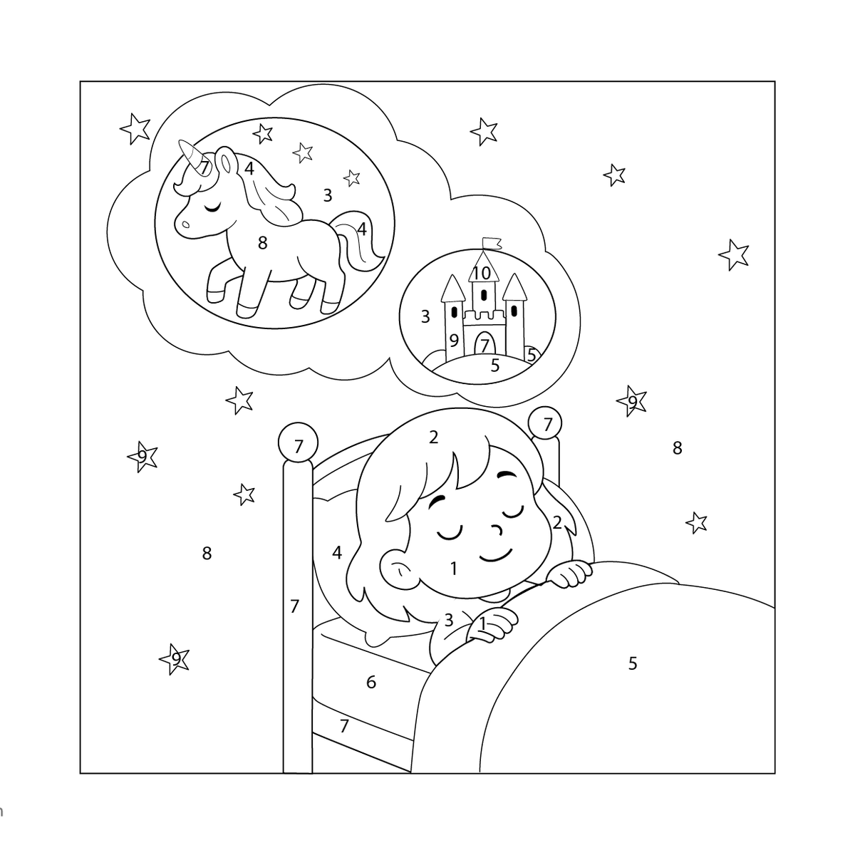 Sleeping Girl Color by Number | Free Coloring Pages Download