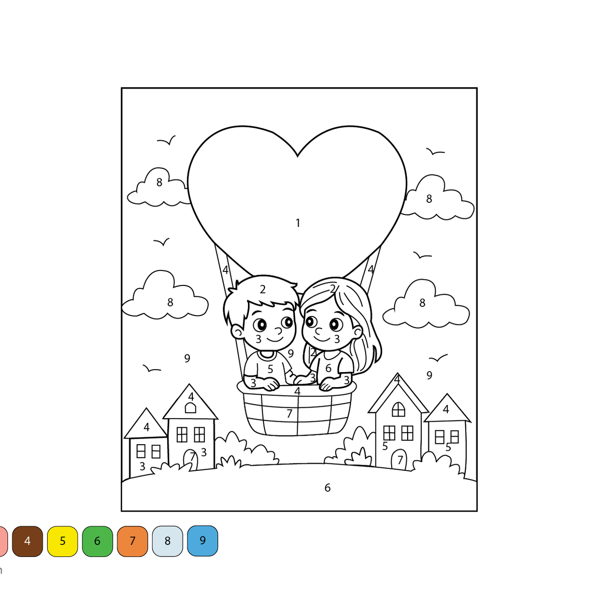 Hot Air Balloon | Color by Number Printable Activity