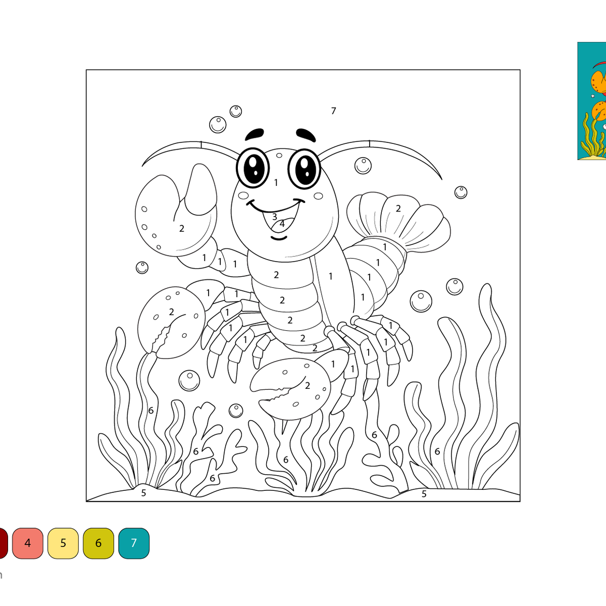 Lobster | Color by Number Kids Printable Activity