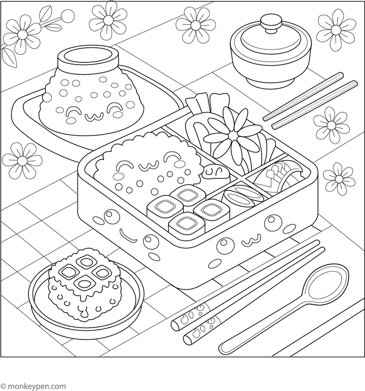 Japanese Bento Box Coloring Page