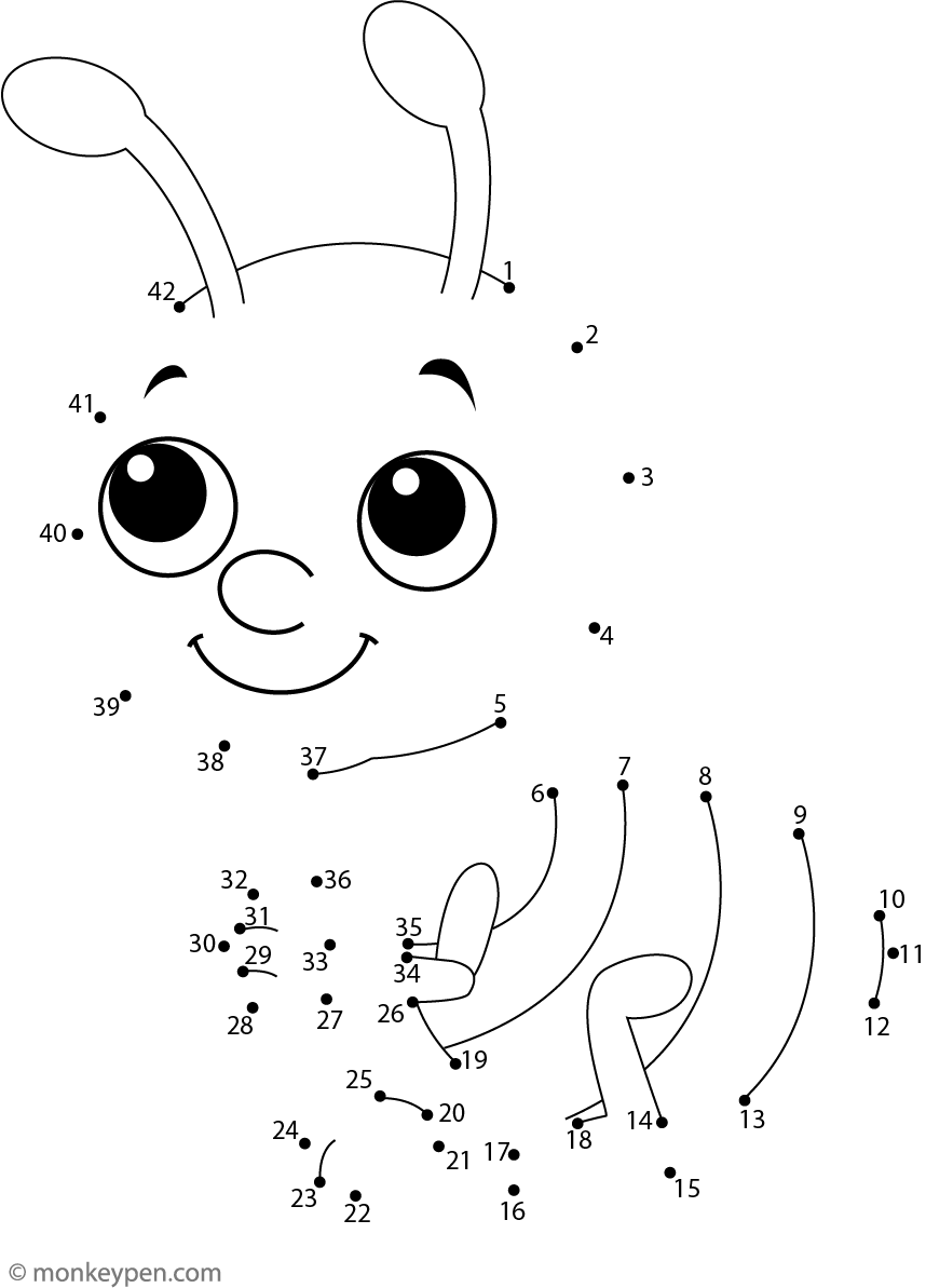 Ant | Dot-to-Dot Printable Worksheet for Kids