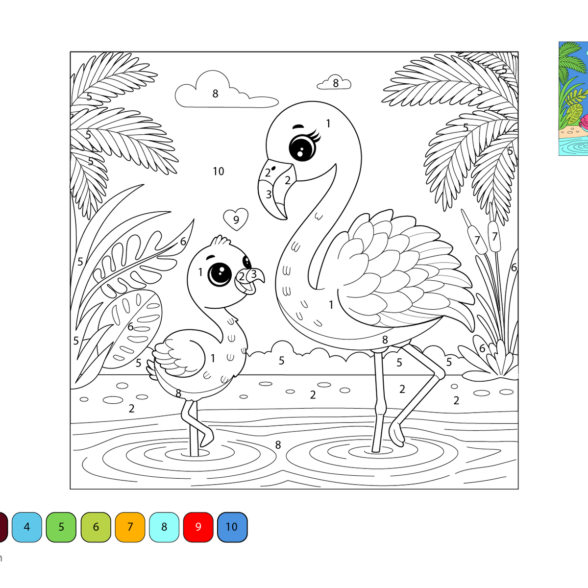 Flamingo – Color by Number Educational PDF for Kids