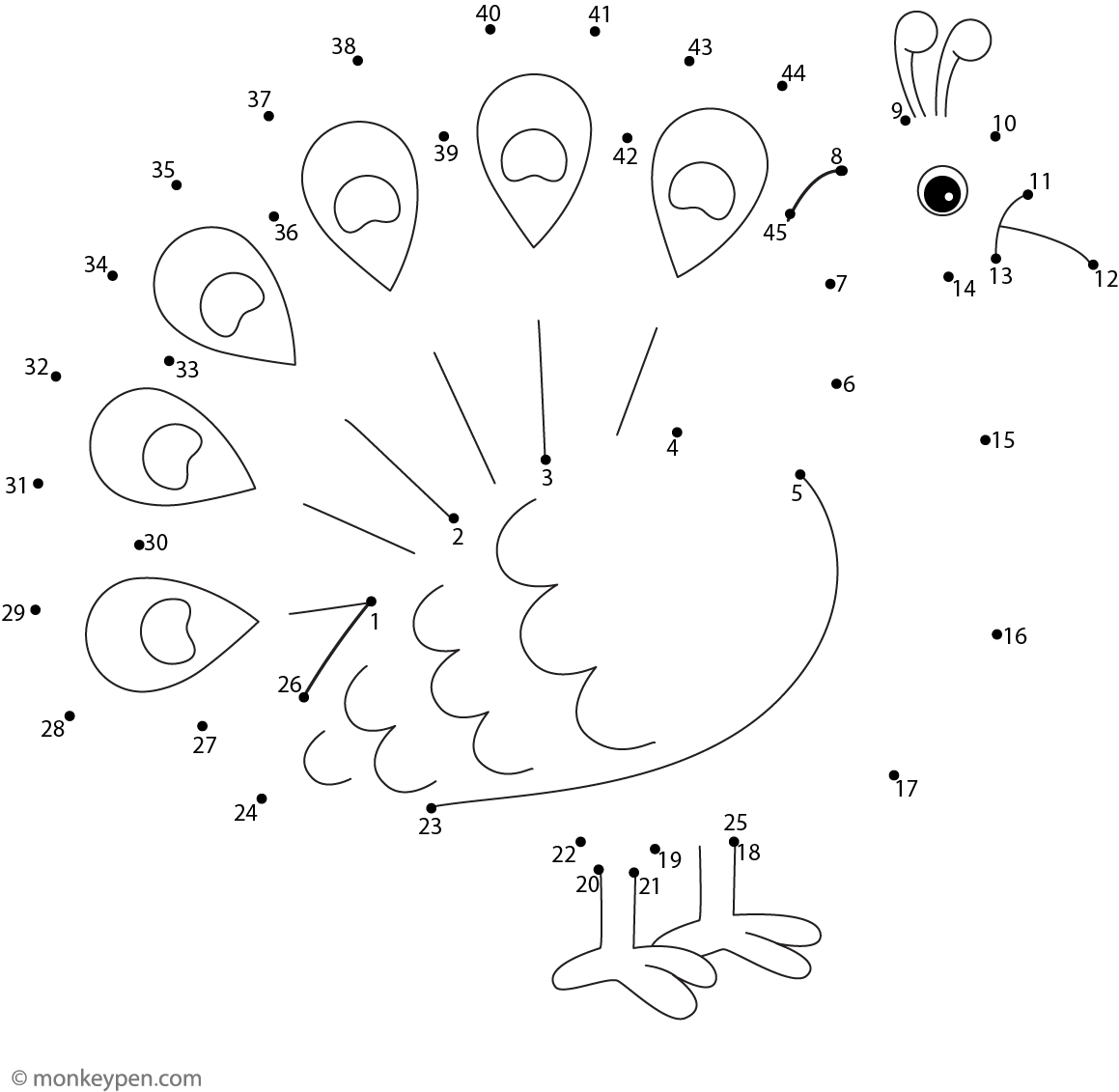 Peacock – Printable Dot-to-Dot Activity for Kids