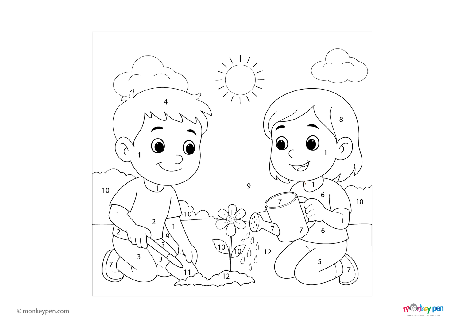 Children Planting a Tree Color by Number | Eco-Friendly Educational Co
