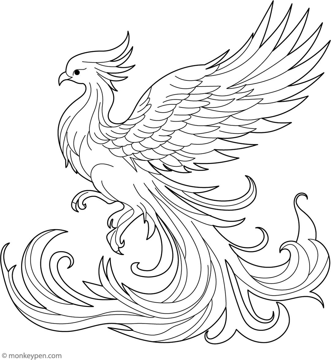 Phoenix Coloring Page – Mythical Firebird Printable for Kids