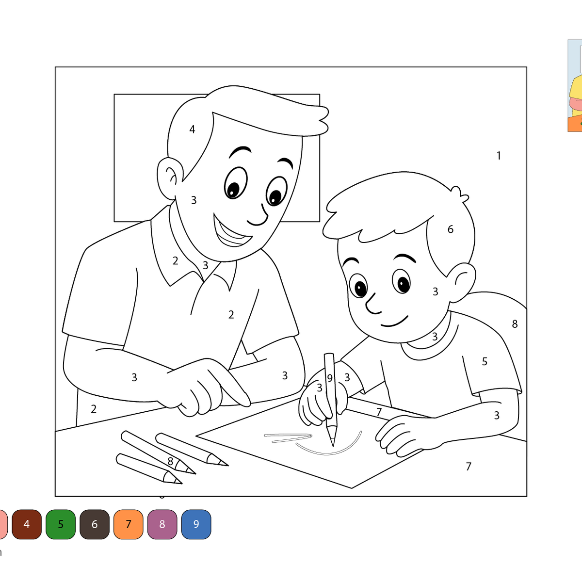 Father Assisting Child with Homework | Family and Education Color by N