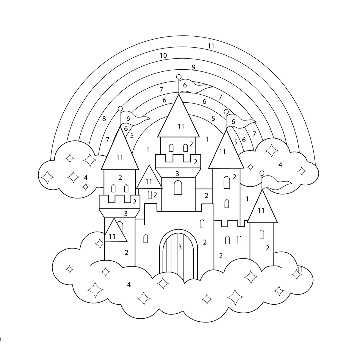Castle Color by Number – Kids Adventure Coloring Page