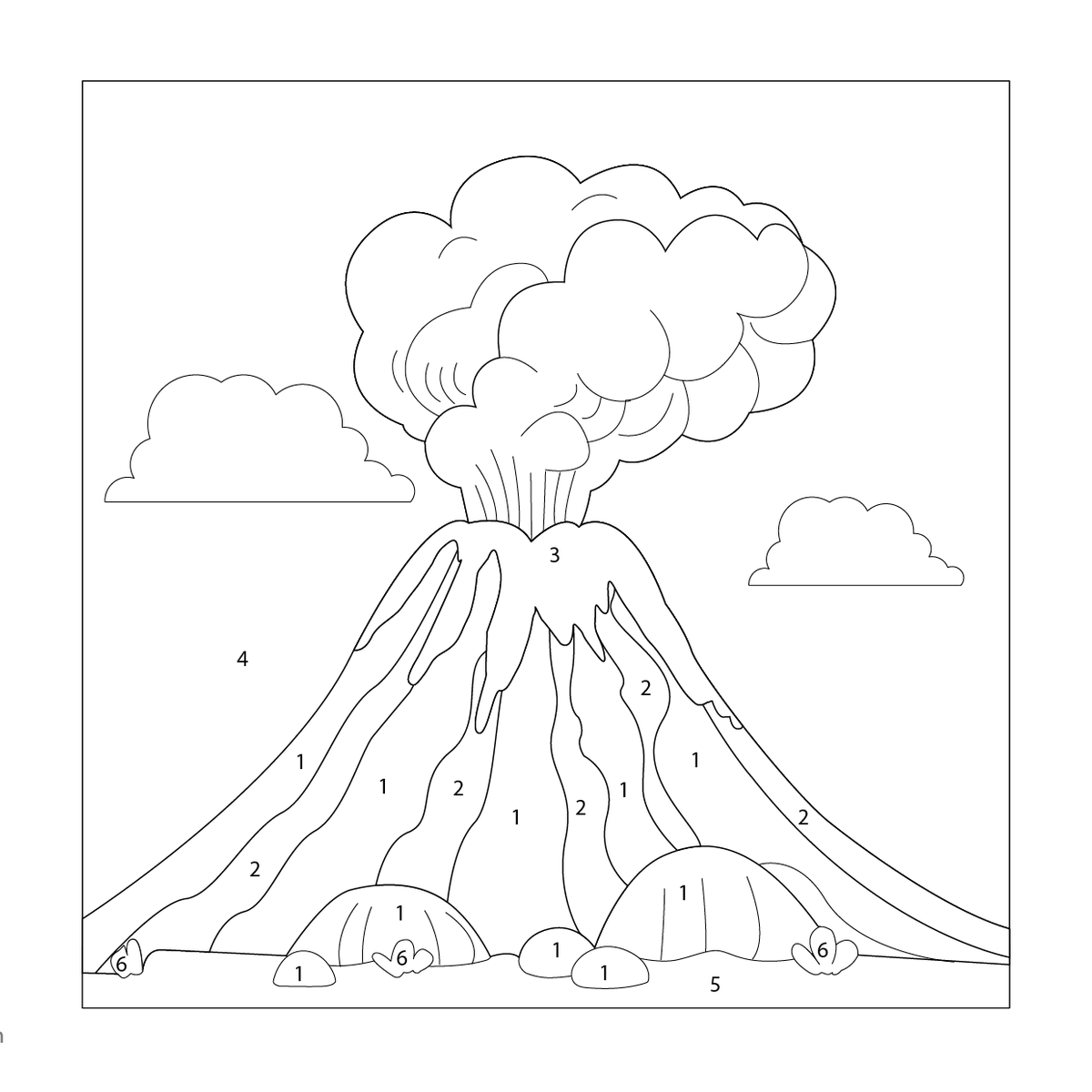 Volcano | Nature-Inspired Color by Number Pages for Kids