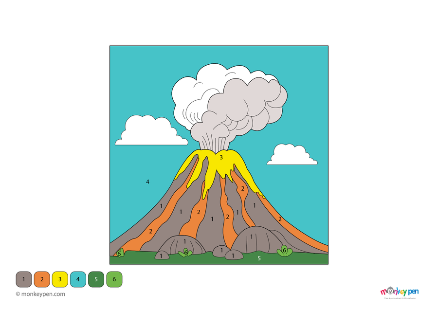 Volcano | Nature-Inspired Color by Number Pages for Kids