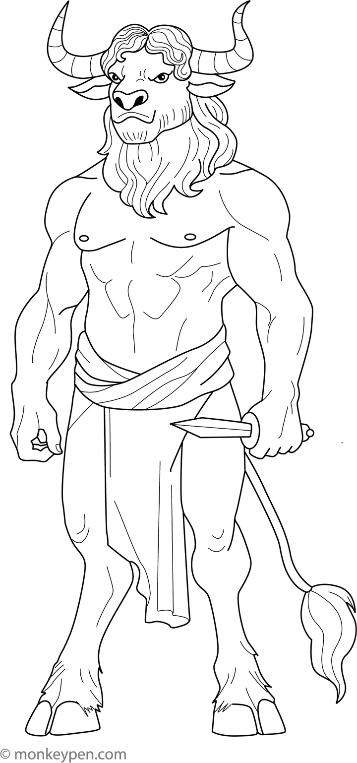 Free Printable Minotaurs Coloring Page for Kids Fun