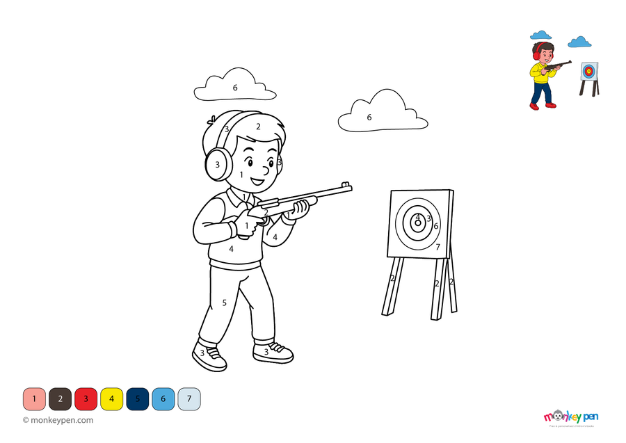 Shooting Game Color by Number | Play-Themed Printables for Children
