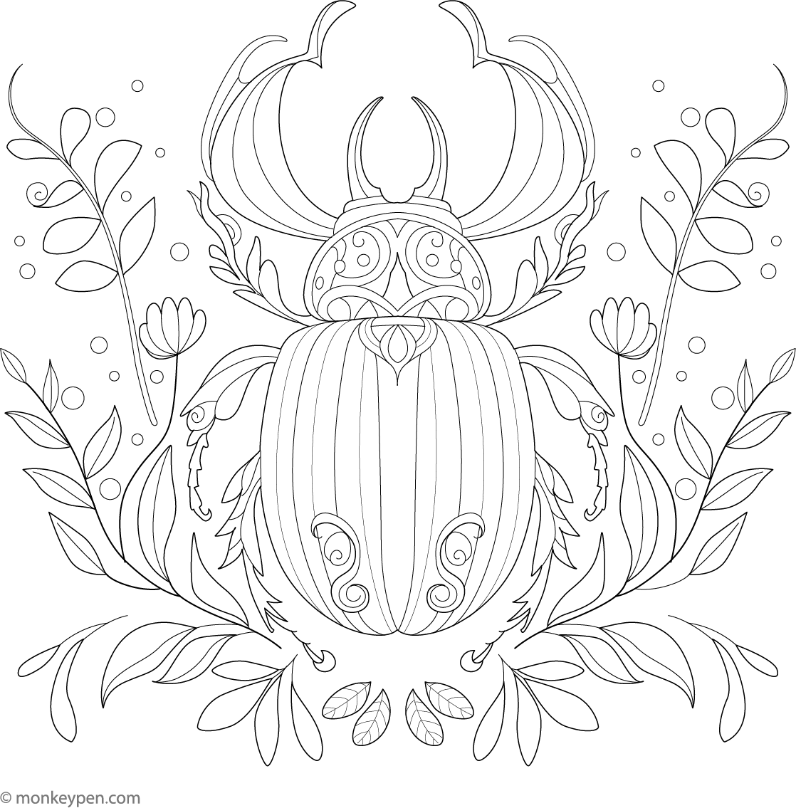Fantasy Beetle Coloring Page – Free Printable for Kids