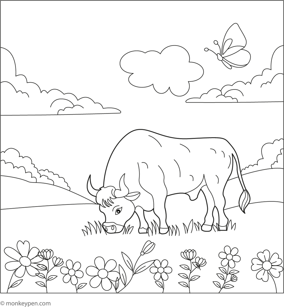 Downloadable Bull Coloring Book for Kids