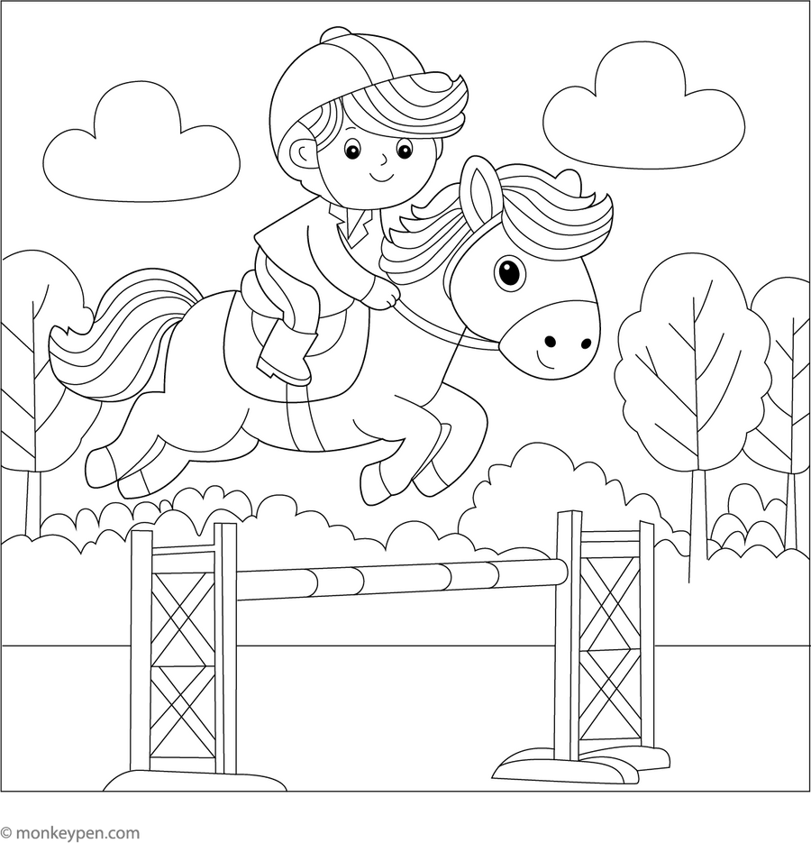 Printable Horse Riding Coloring Sheet – Free PDF for Kids