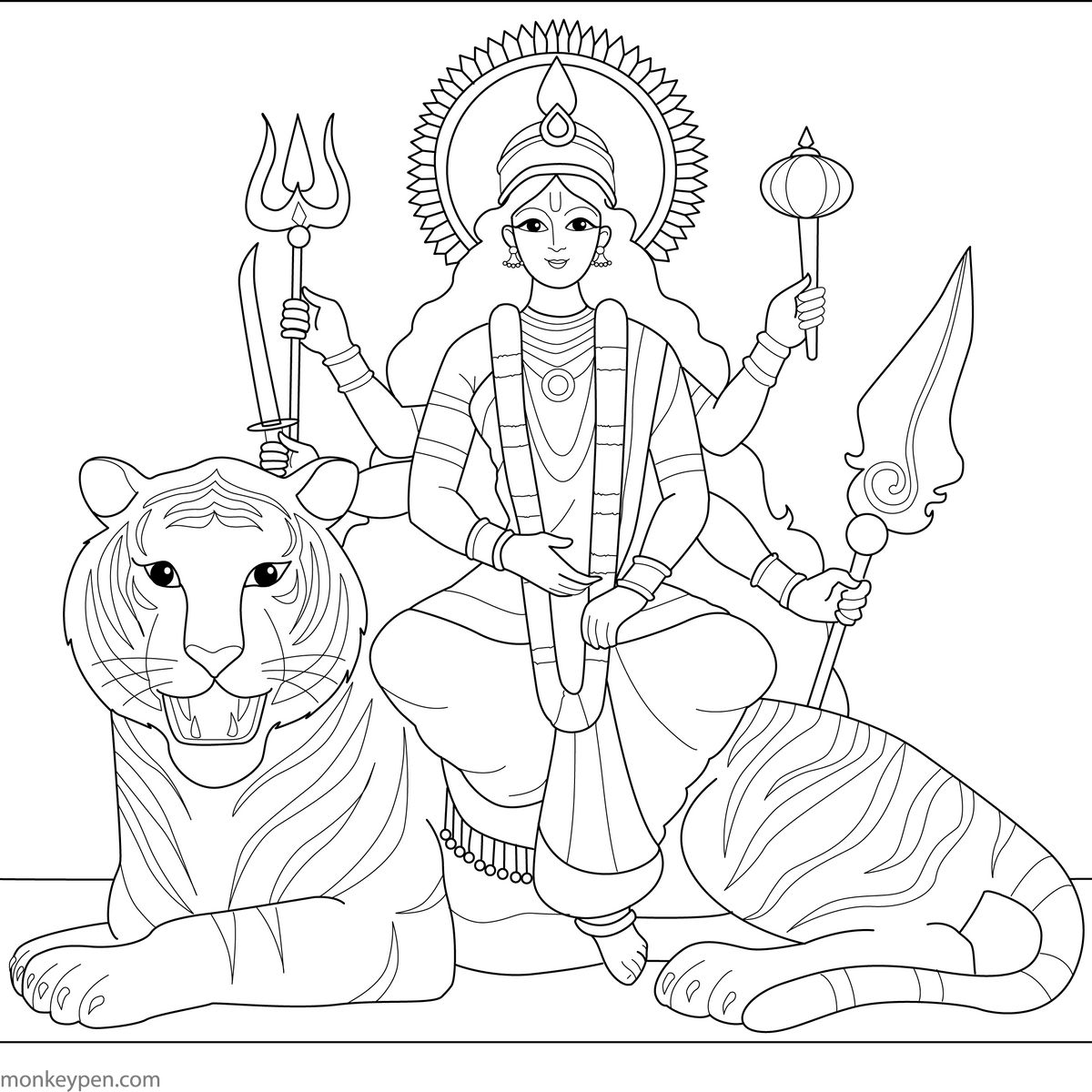 Lord Durga Coloring Page – Free Printable PDF for Kids Fun