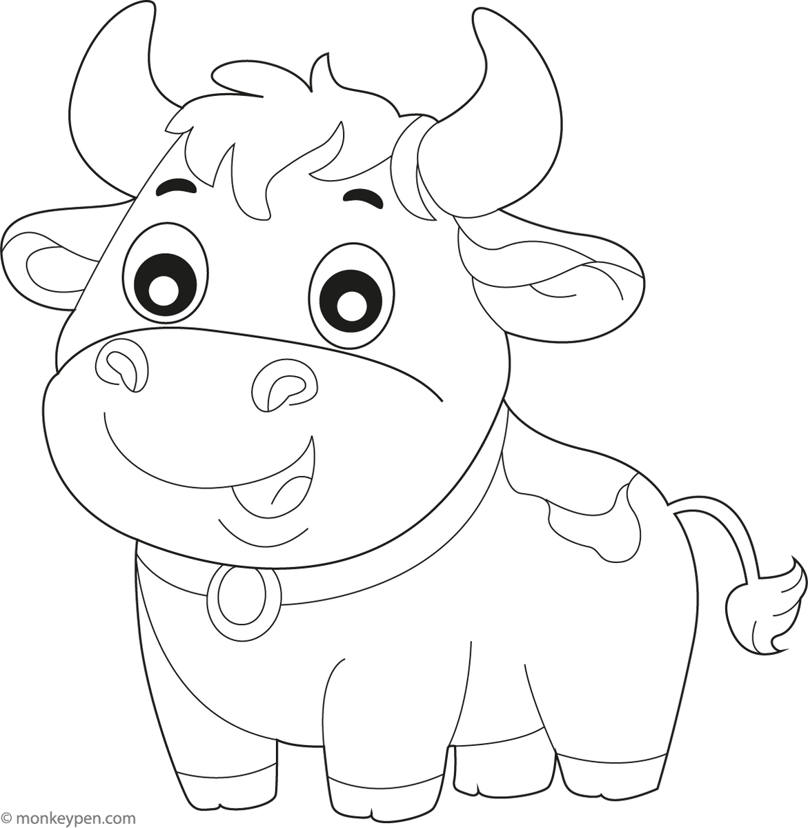 Cartoon Bull with Big Smile – Free Printable Coloring Page