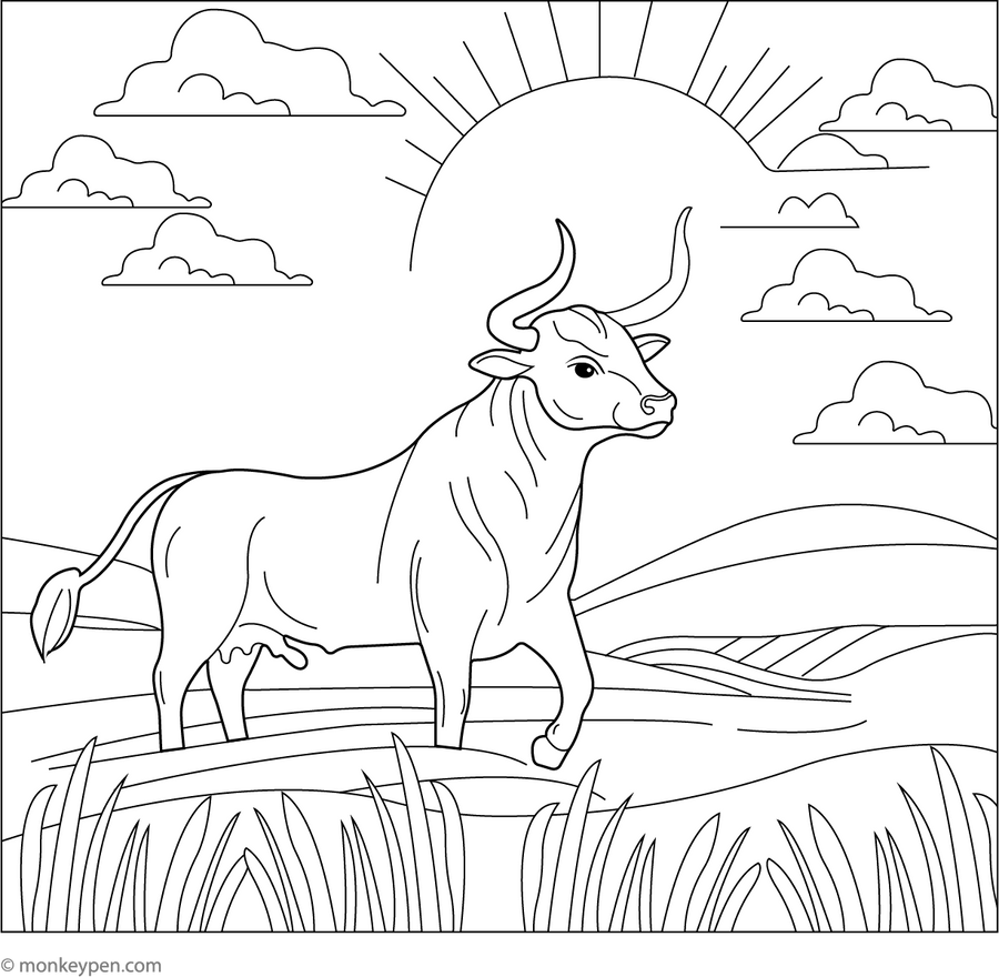 Downloadable Bull Coloring Book for Kids